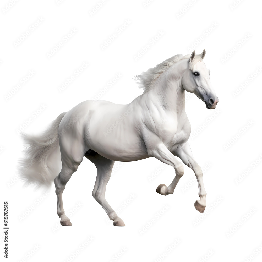 White arabian horse isolated over a white background with clipping path ...