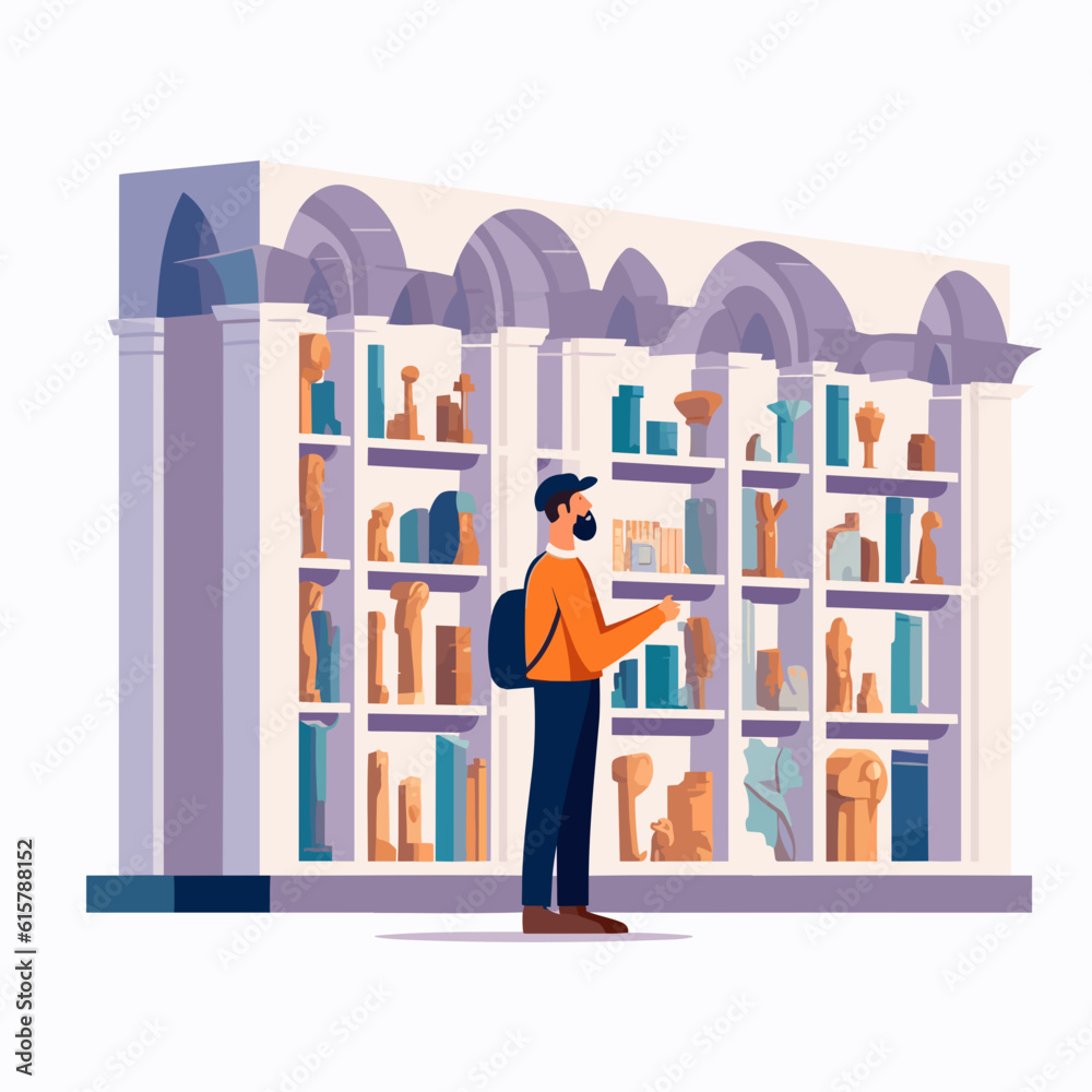 Playful cartoon Museum curator at archives sticker Illustrations in ...