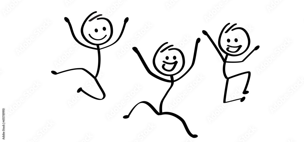 Cartoon dancing couple. Jump, spring, dance and happy stickman people ...
