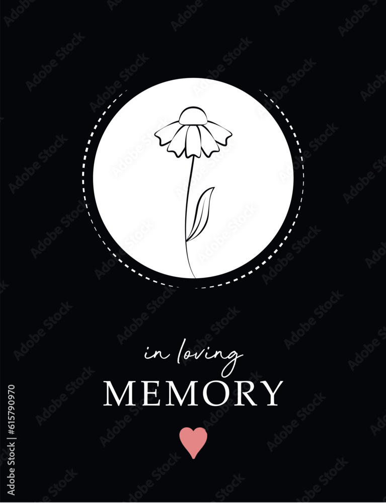 condolence card with flower outline in loving memory vector ...