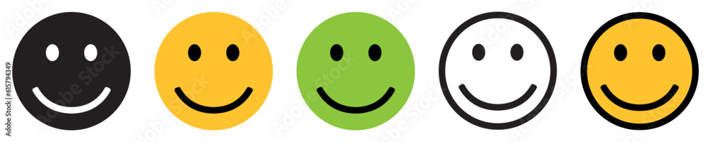 Set of smileys. Smiling face icon, cute smile. Happy emotion sign ...