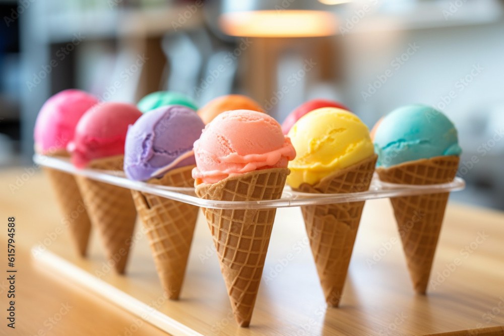 Different ice-cream flavors and colors in a store. Generative ai Stock ...