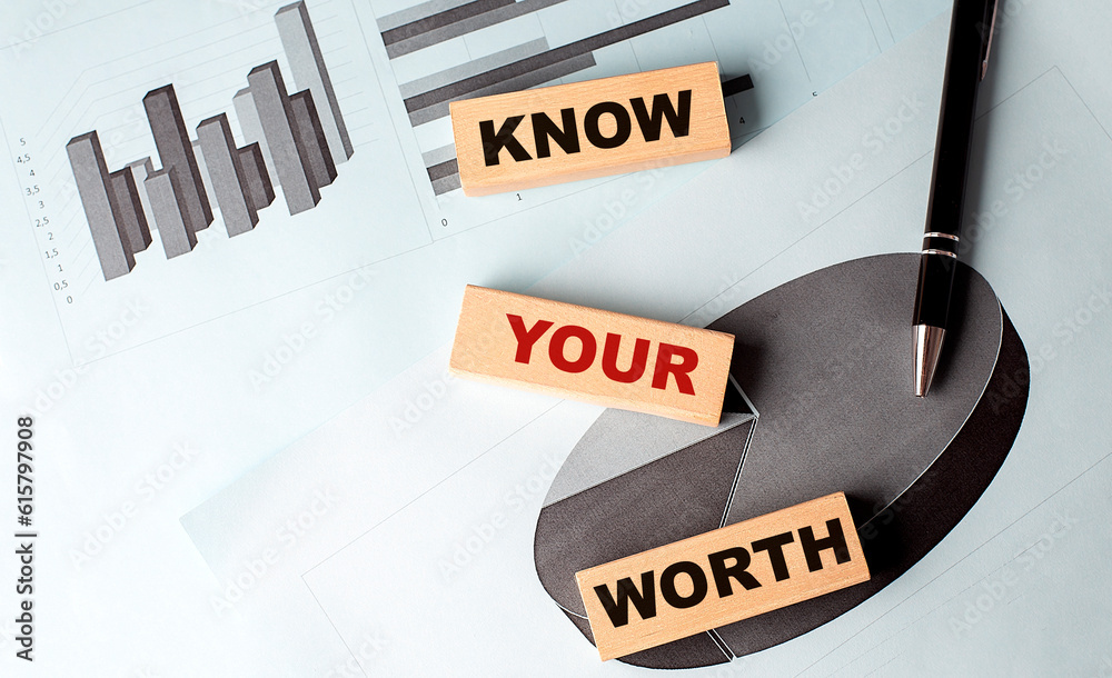 KNOW YOUR WORTH text on wooden block on chart background Stock Photo ...