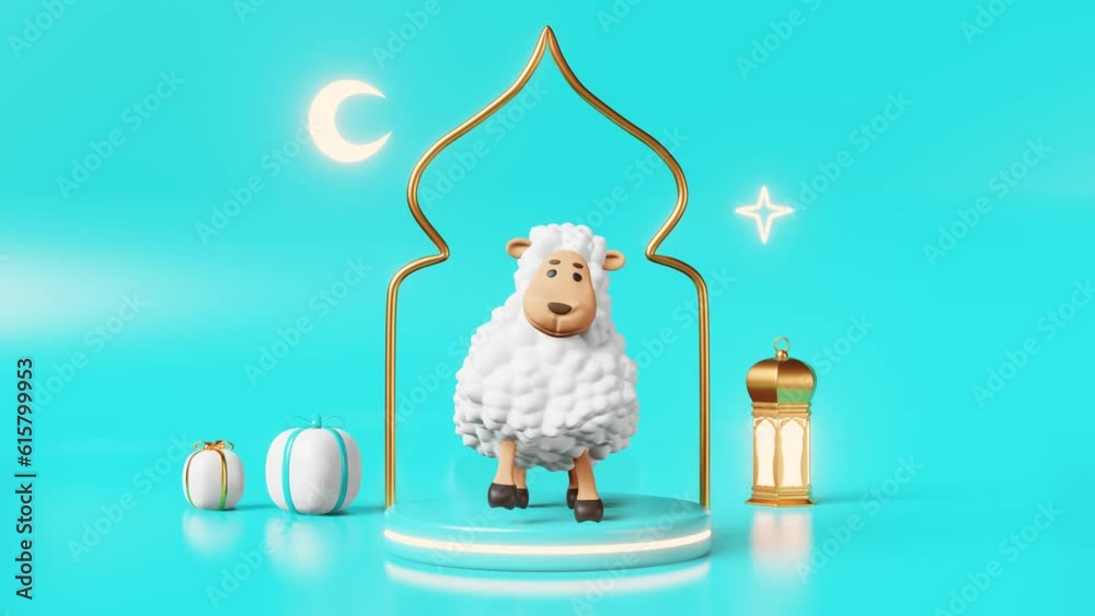 Dancing sheep podium Sacrifice Islamic holidays advertising 3d ...