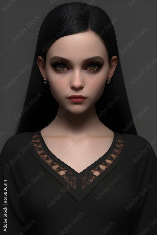 An illustration of a scary goth girl. (AI-generated fictional ...