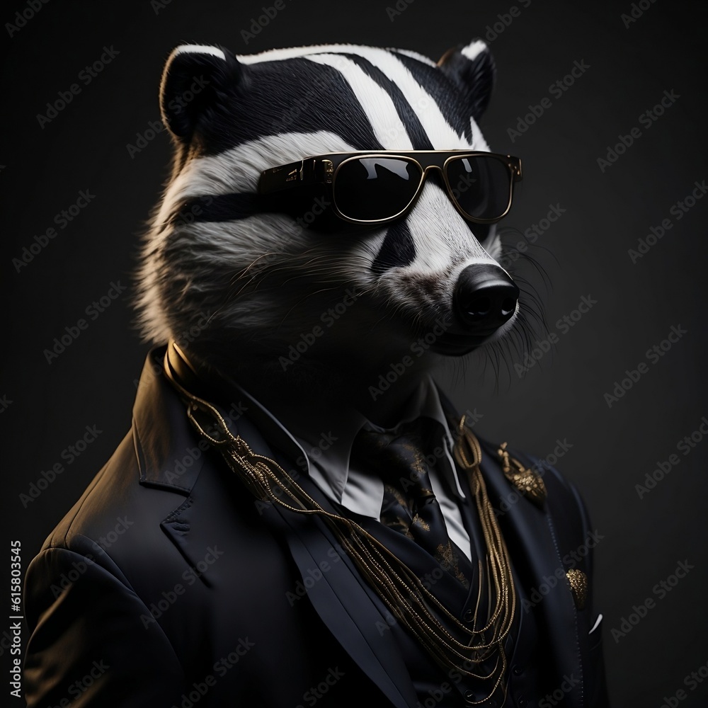 Portrait of a gangster skunk with scar wearing gold chains and ...