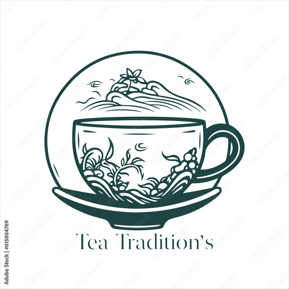 Illustration of Herbal traditional Tea. Tea Cup, tea leaves. Oriental ...