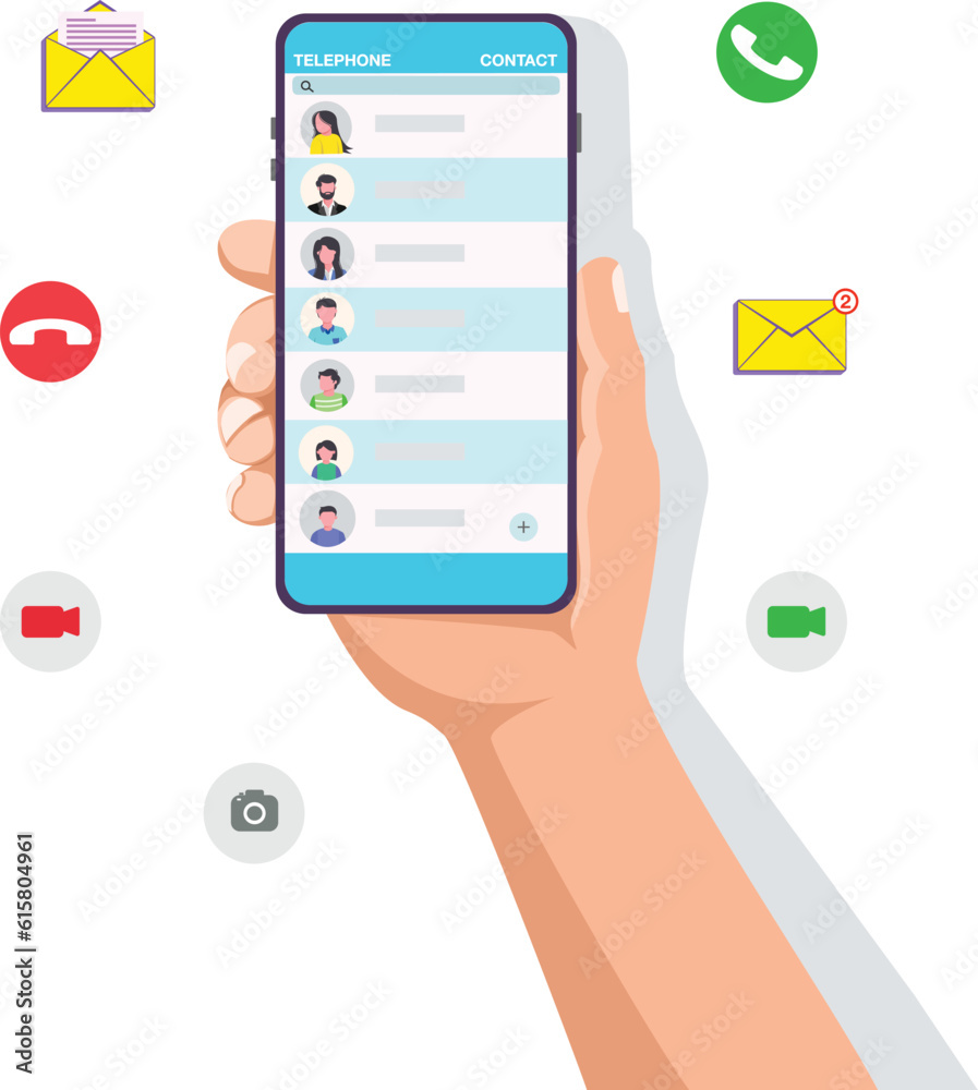 Hands holding mobile phone, open contact telephone, message, scrolling ...