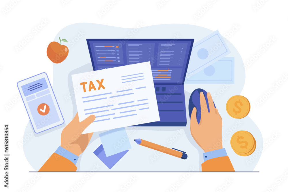Poster Hands holding tax bill vector illustration – Wall Art | UkPosters
