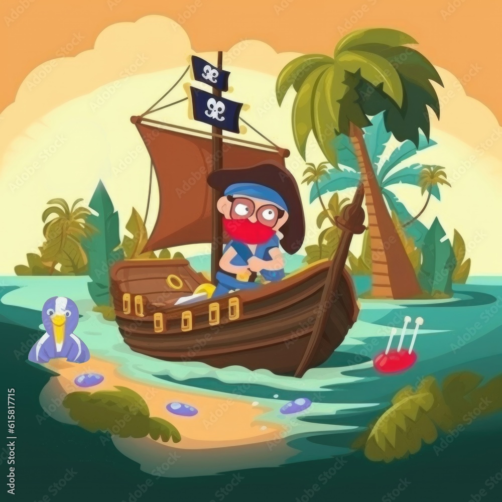 Illustrazione Stock Nave dei pirati in stile cartone animato con ...