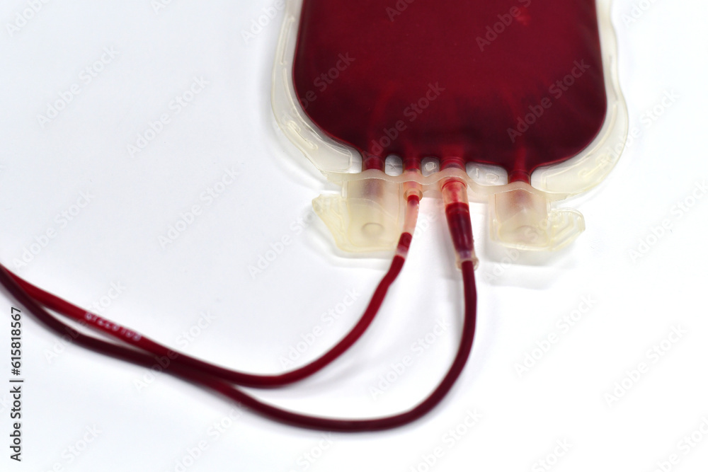 Blood bag without label sticker or packed red blood cells isolated on ...
