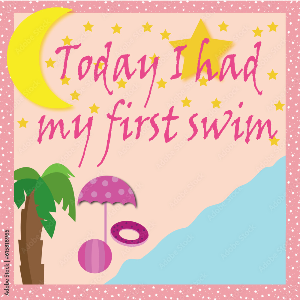 baby card, baby girl card, milestone card, Today I had my first swim ...