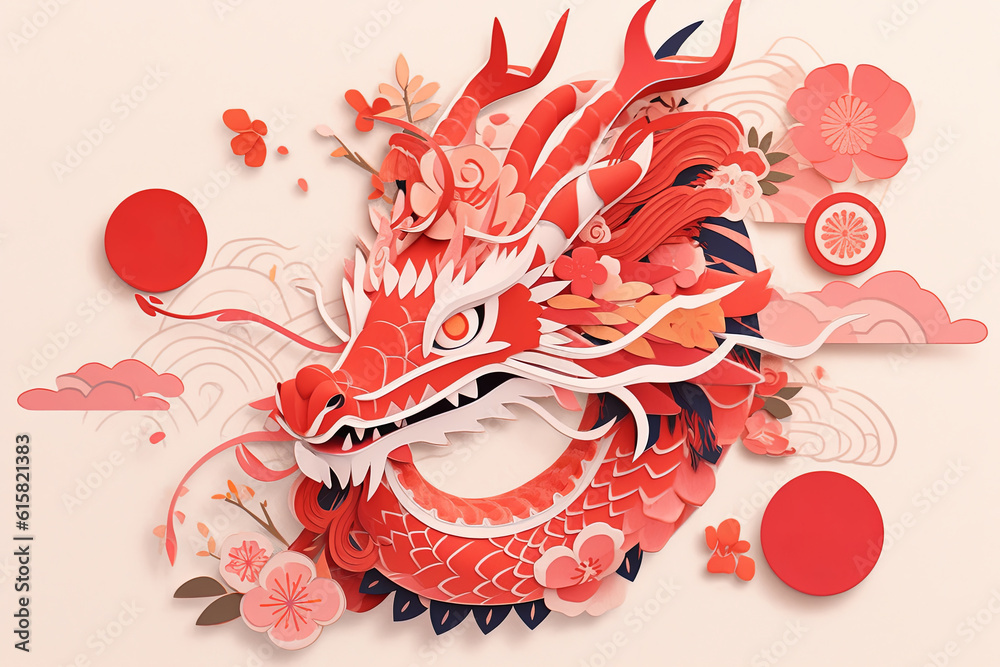 Year of the dragon chinese celebration. Paper cut out Chinese dragon ...