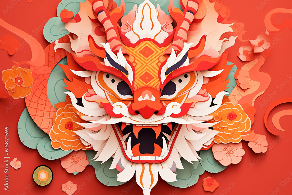 Year of the dragon chinese celebration. Paper cut out Chinese dragon ...