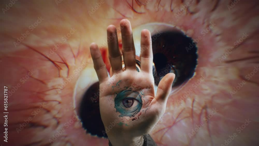 Video Stock Palm Hand Eyeball Hypnotic Stare Eyes Tunnel Background ...