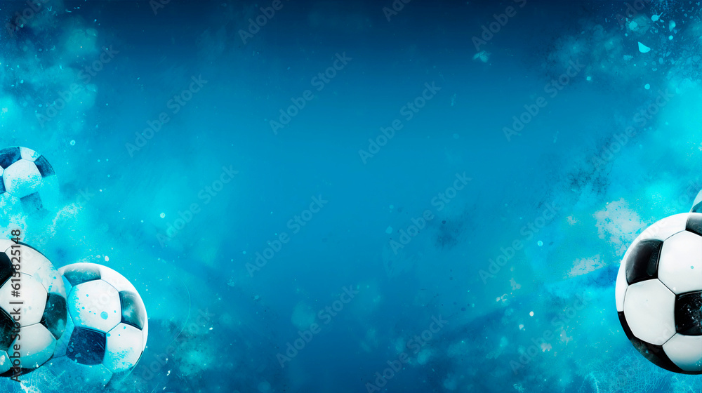 Wallpaper with soccer balls, blue background with copy space. Sports ...