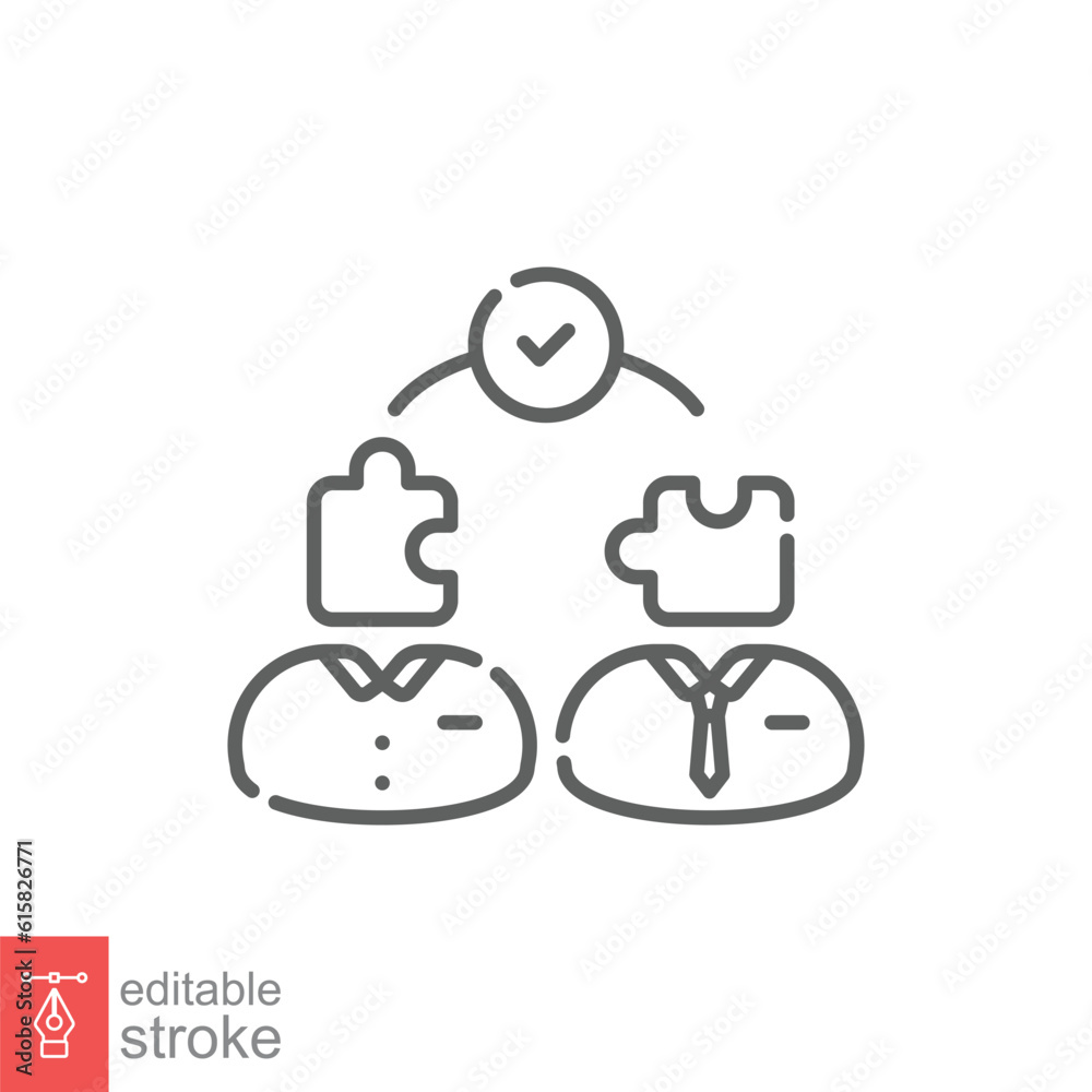 Work together icon. Simple outline style. People with puzzle, help, two ...