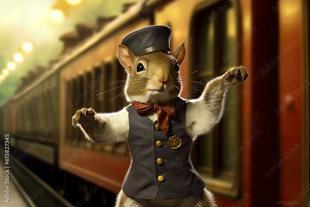 squirrel as a train conductor, fantasy illustration, generated with ai ...