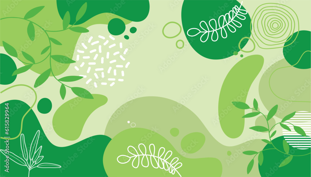 Green natural background, with tropical leaf plant on green background ...