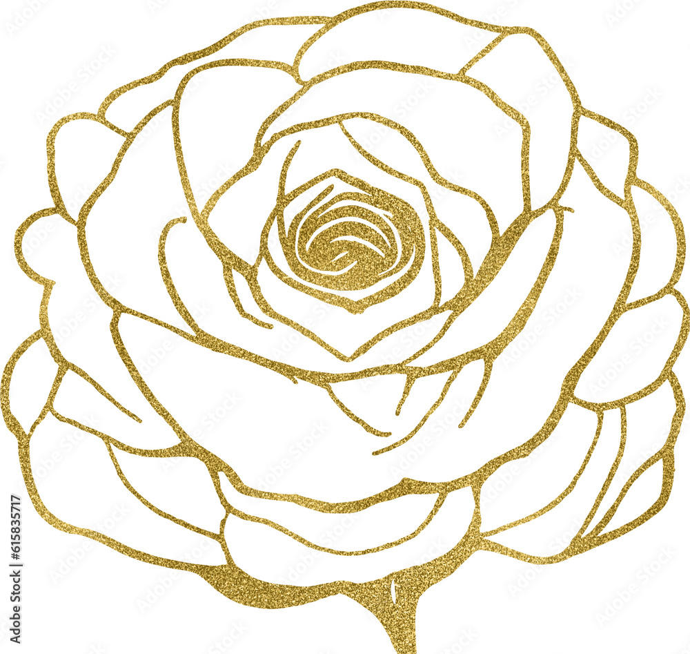 Rose Gold Glitter Flower Line Drawing Silhouette Stock Illustration ...