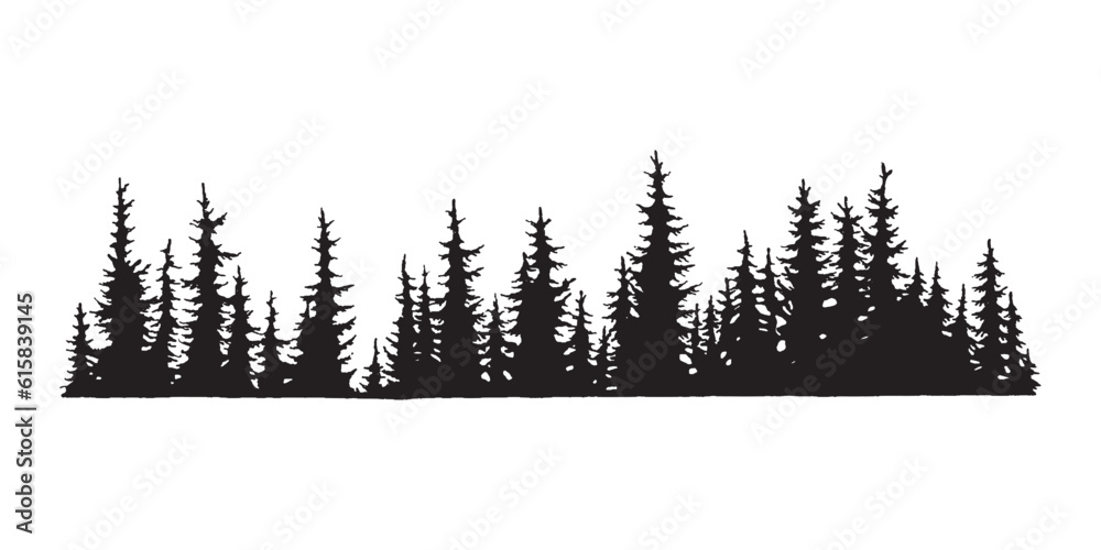 Hand drawn forest silhouette, Forest design, trees drawing, forest ...