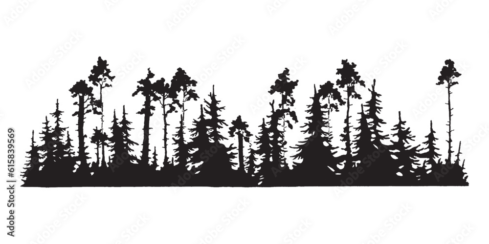 Hand drawn forest silhouette, Forest design, trees drawing, forest ...
