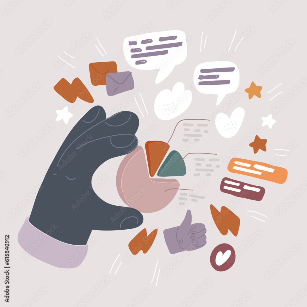 Vector illustration of Hand Giving A Pie Chart. Data usage pie chart in ...