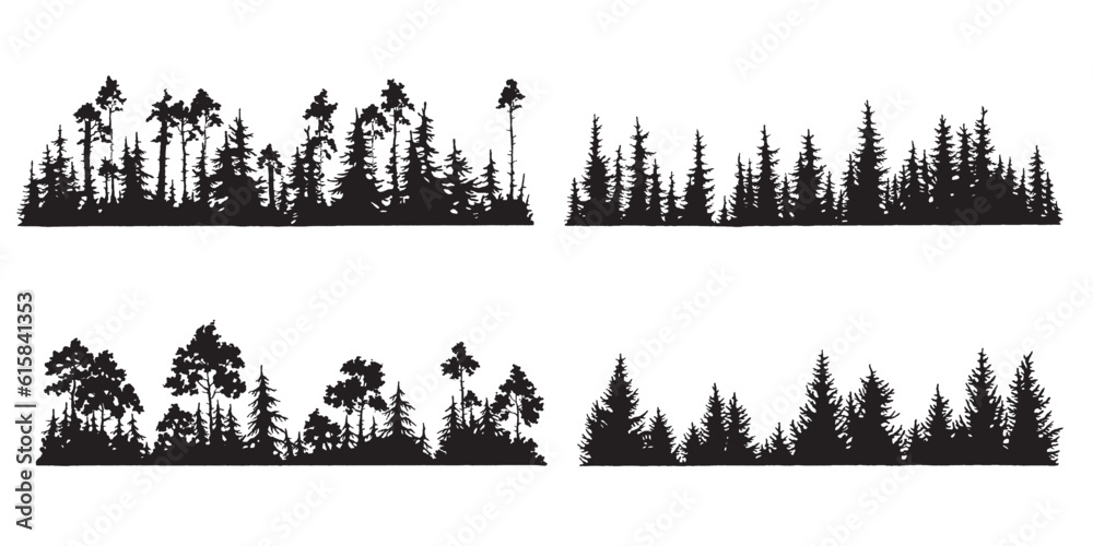 Hand drawn forest silhouette, Forest design, trees drawing, forest ...