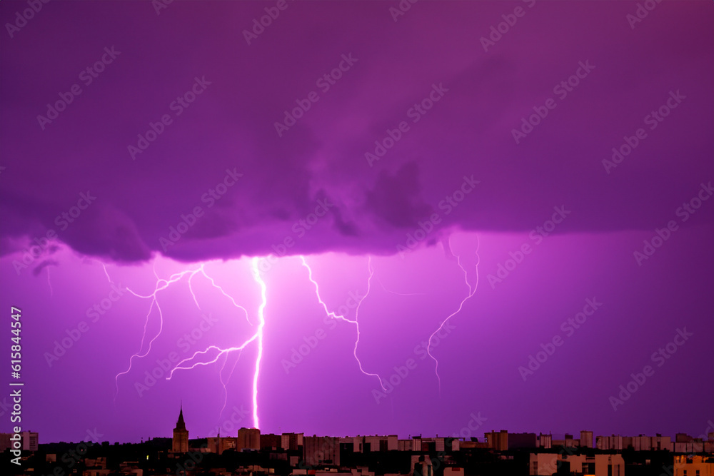 Ray. Lightning storm. Lightning bolt storm. Fork lightning striking ...