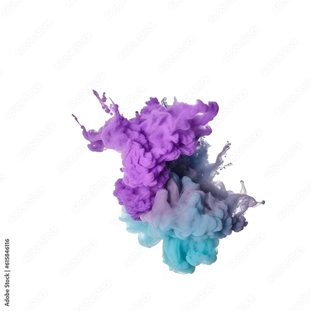 Blue and purple smoke bombs, colorful, isolated on white and ...
