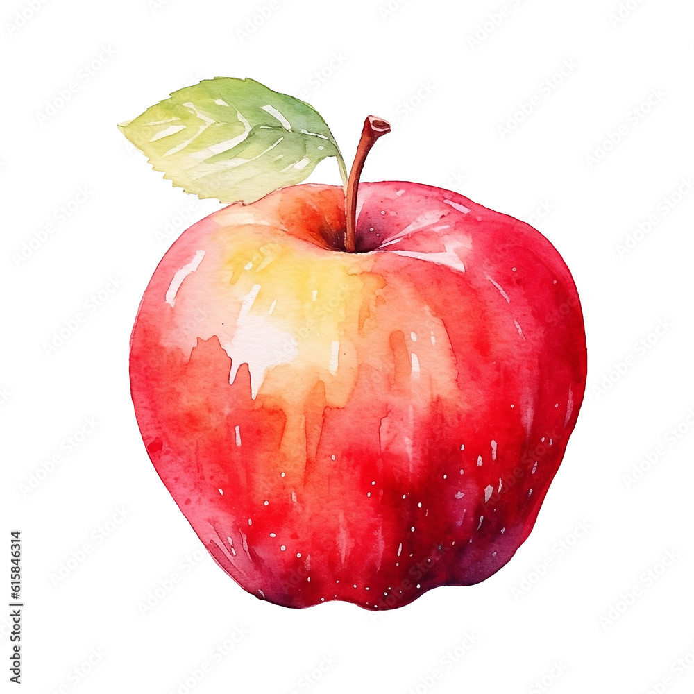 Water color red apple clipart png no background Stock Illustration ...