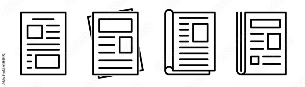 Newspaper icon set. Journal sign in line. Outline newspaper icon ...