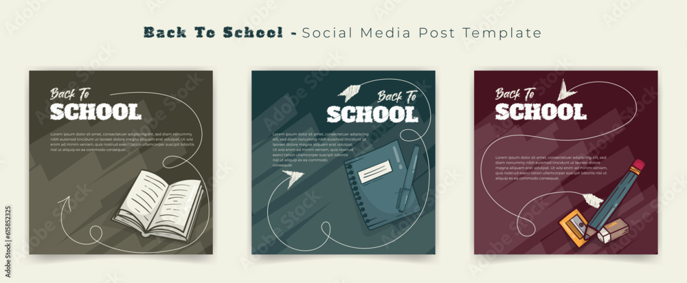 Set of social media post template with blackboard and book for back to ...