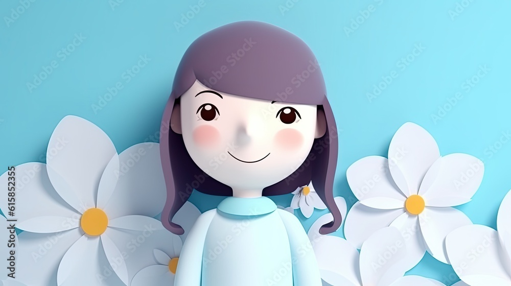 Cute cartoon girl birthday greeting banner on empty background for kids ...