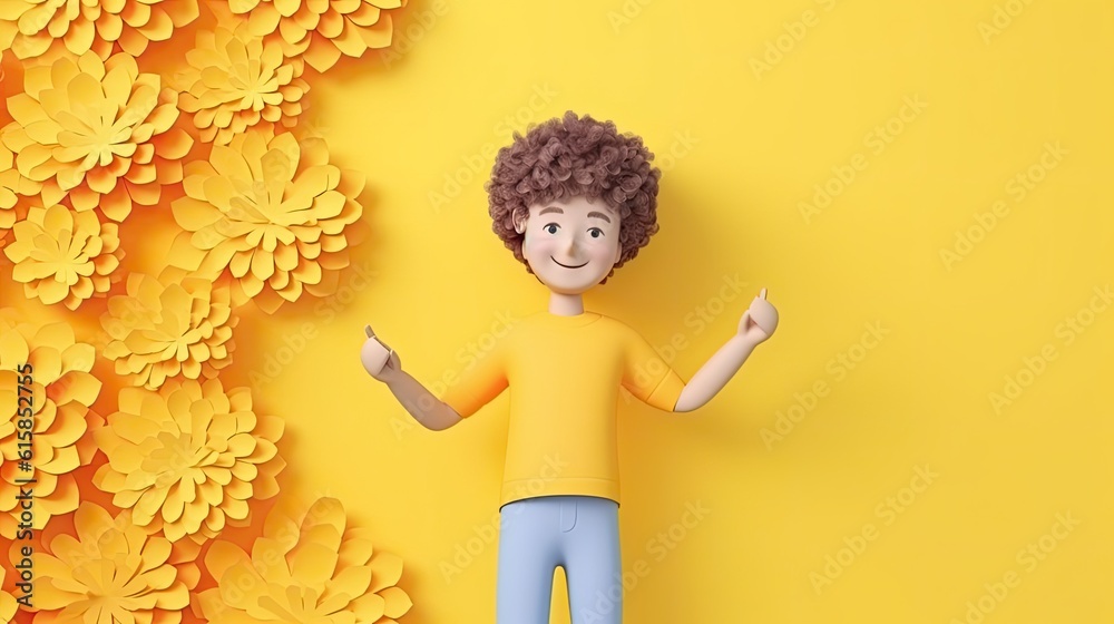 Illustration of man thumbs up. Young guy in a yellow tshirt shows a ...