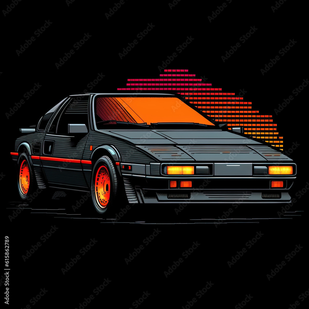 8 bit Car on a Black Background With Sunset Pixels retro console ...