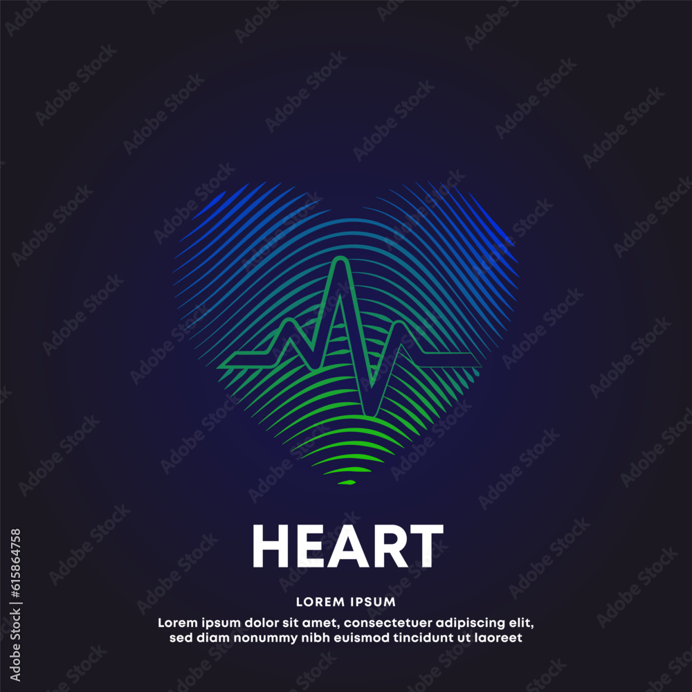 Human medical heart shape with cardio pulse flat line art structure ...