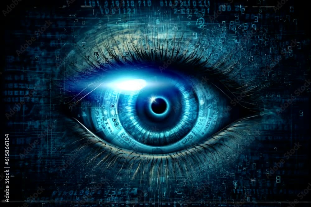 4k HUD Eye viewing digital Technology information circles and signs ...