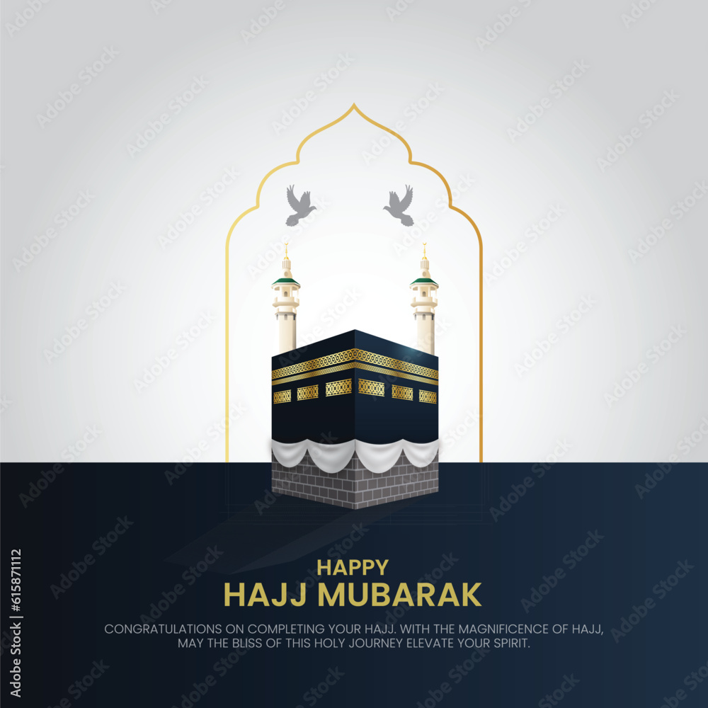 Happy Hajj Mubarak light ash background. Kaaba vector. copy space Stock ...