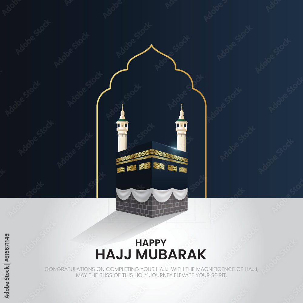 Happy Hajj Mubarak dark blue background. Kaaba vector. copy space Stock ...