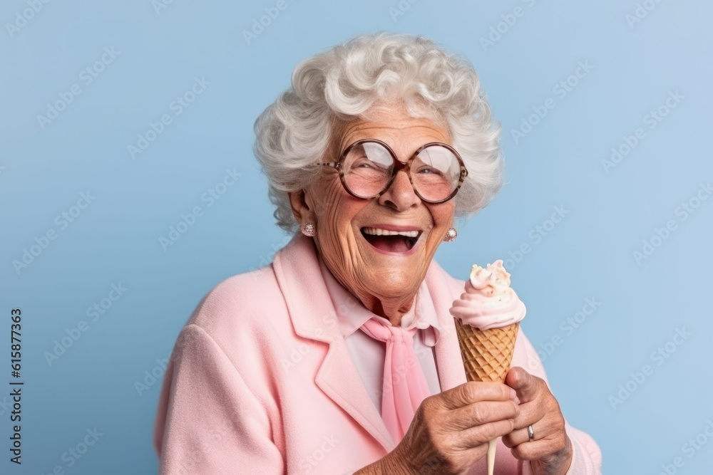 Portrait of a Smiling & Happy Fictional Old Lady holding an Icecream ...