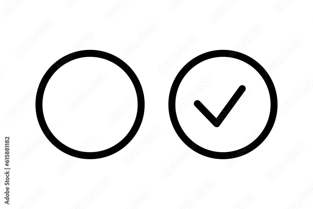 Round checkbox set. Blank and checked checkbox stroke line art vector icon for app or website ...