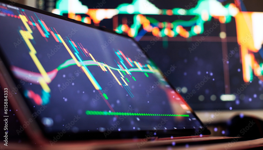 Abstract financial trading graphs on monitor. analysis on the monitor ...