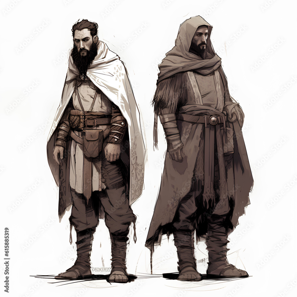 front and profile full body sketch of a middle eastern elf cowboy with ...