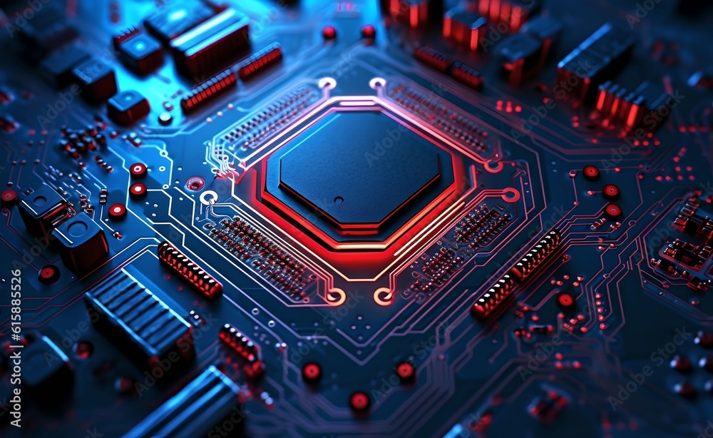Realistic Circuit Board Sharp Details. Cyberspace Design. AI Machine ...