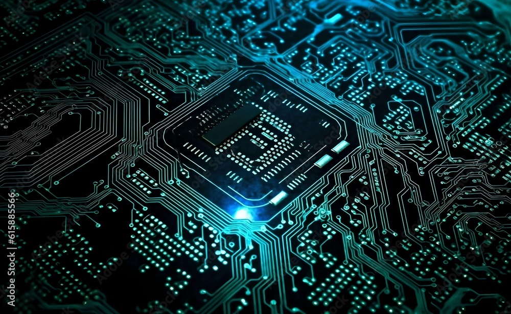 Realistic Circuit Board Sharp Details. Cyberspace Design. AI Machine ...