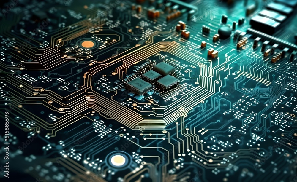 Realistic Circuit Board Sharp Details. Cyberspace Design. AI Machine ...