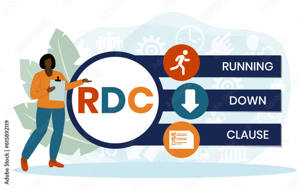 RDC - Running Down Clause acronym. business concept background. vector ...