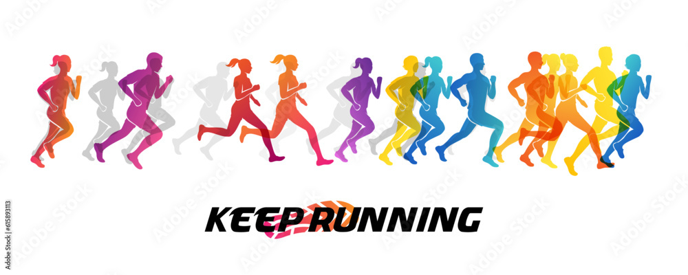 Colorful silhouettes of running people. Conceptual vector illustration ...