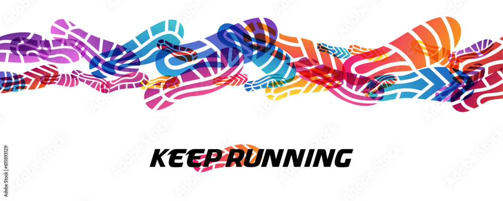Sport colorful background with silhouettes of footprint. Conceptual ...